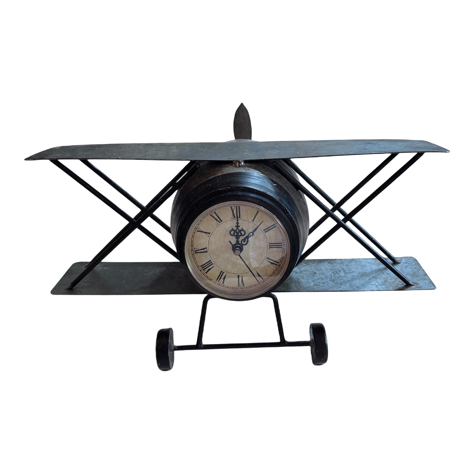 Decorative Biplane Airplane Metal Desk Clock | Chairish