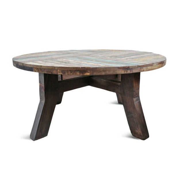 Reclaimed Round Boat Wood Coffee Table | Chairish