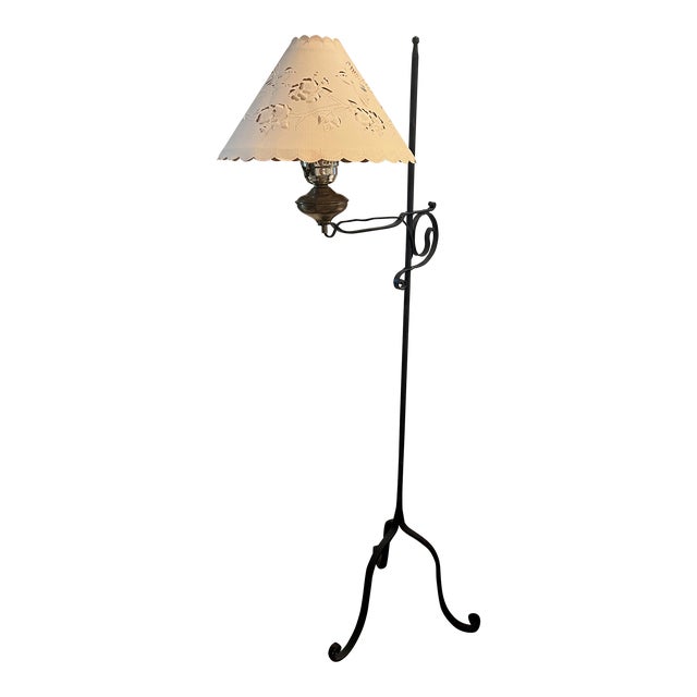 Vintage Iron Floor Lamp With Pierced Paper Shade | Chairish