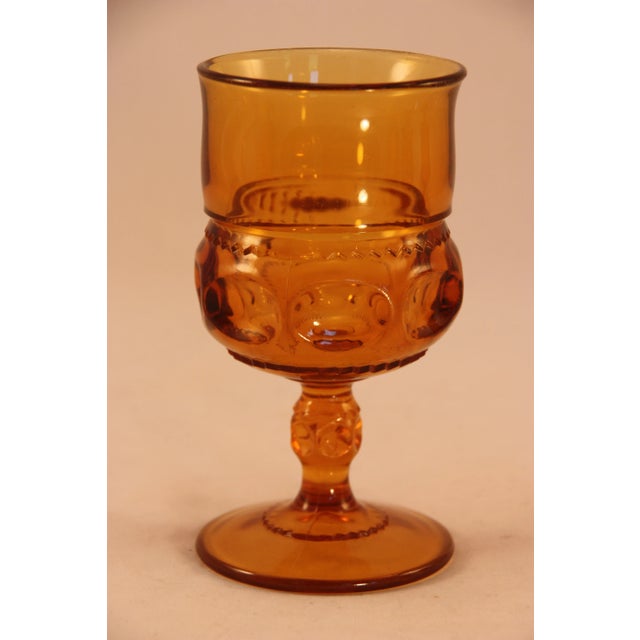 Vintage Amber Colored Kings Crown Wine Glasses- Set of 5 | Chairish