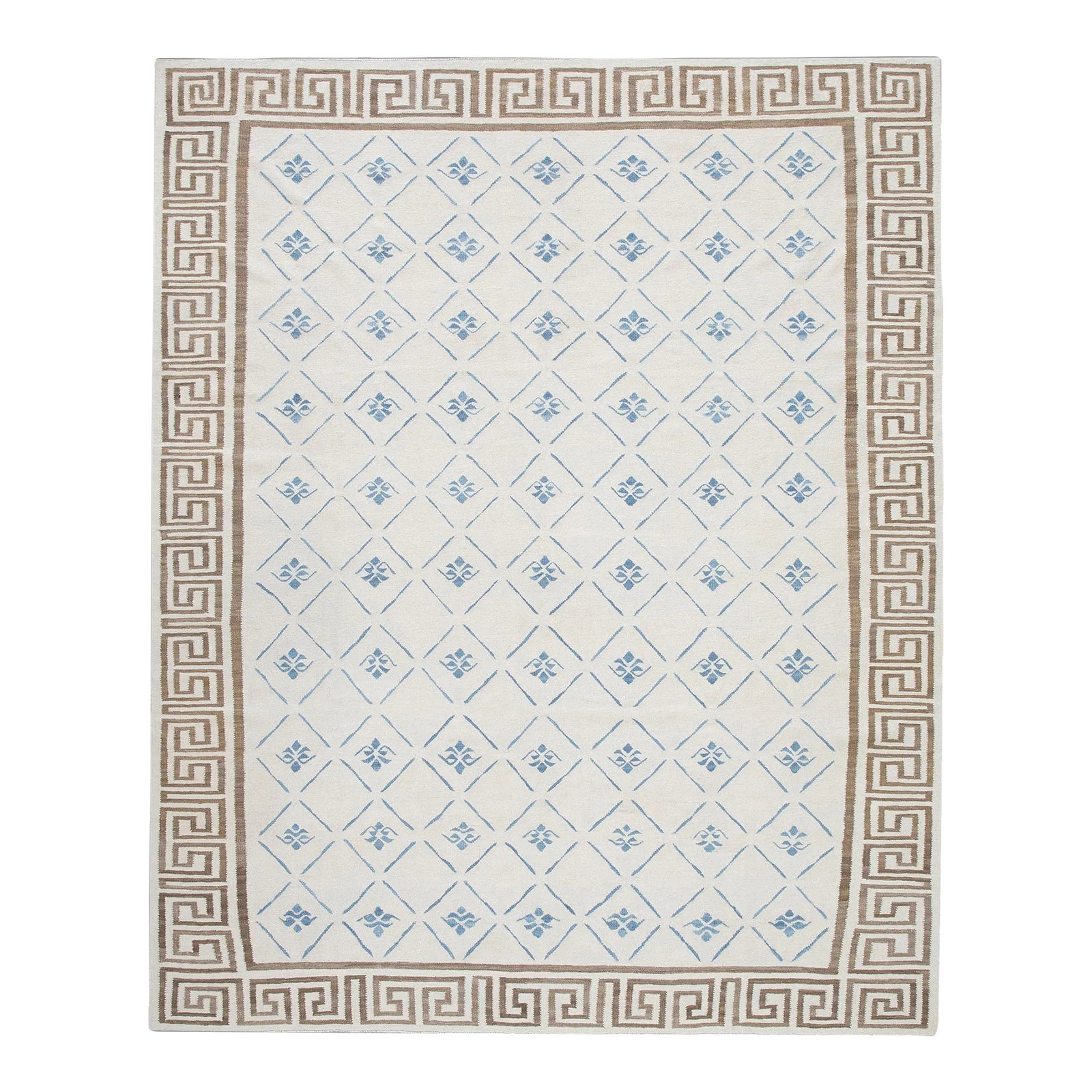 Blue & Brown Greek Key Design Handmade Modern Kilim Rug 3' X 5' | Chairish