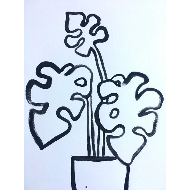 Minimalist Monstera Drawing in Acrylic on Watercolor Paper by CL Auker ...