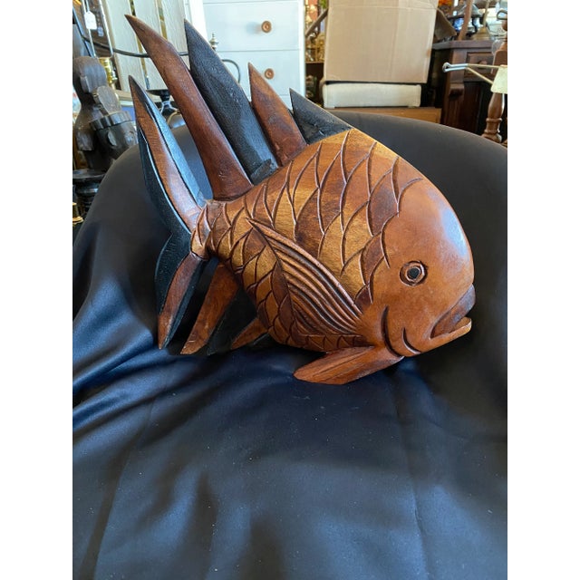 1980s Large Hand Carved Wood Fish | Chairish