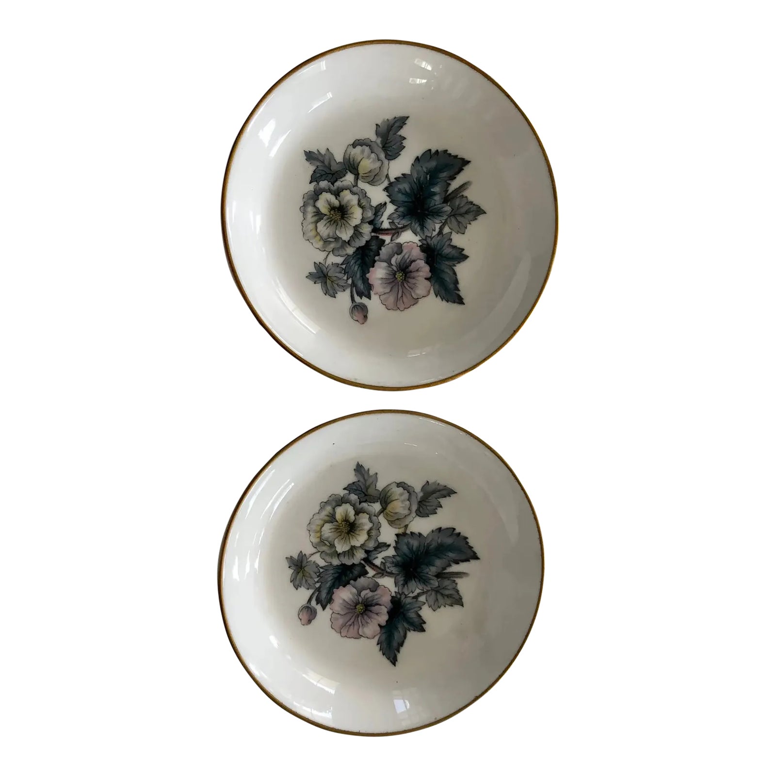 Mid 20th Century Royal Worcester Bone China Floral Coasters From England- Set of 2 | Chairish