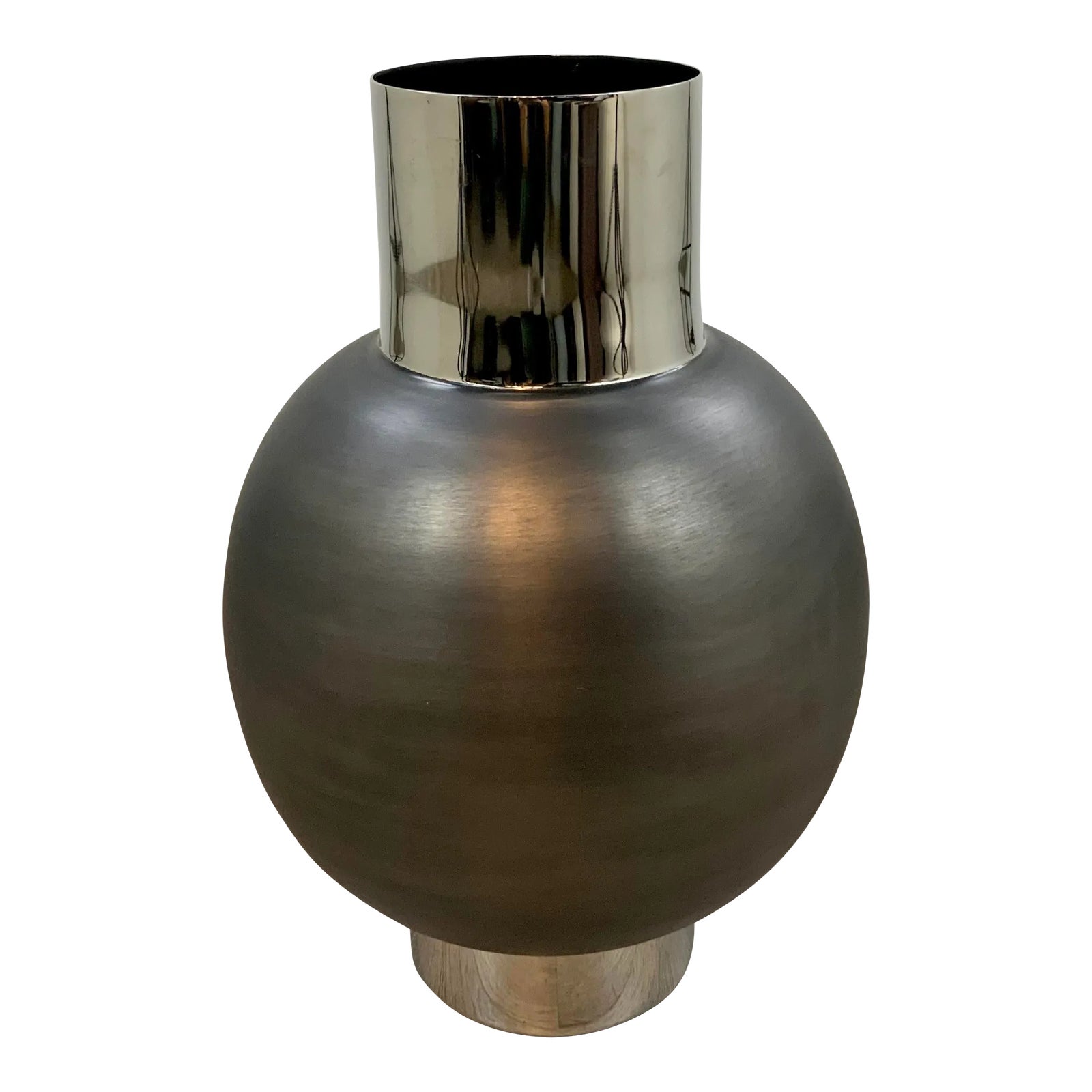 Modern Large Bronze and Chrome Finished Vase | Chairish