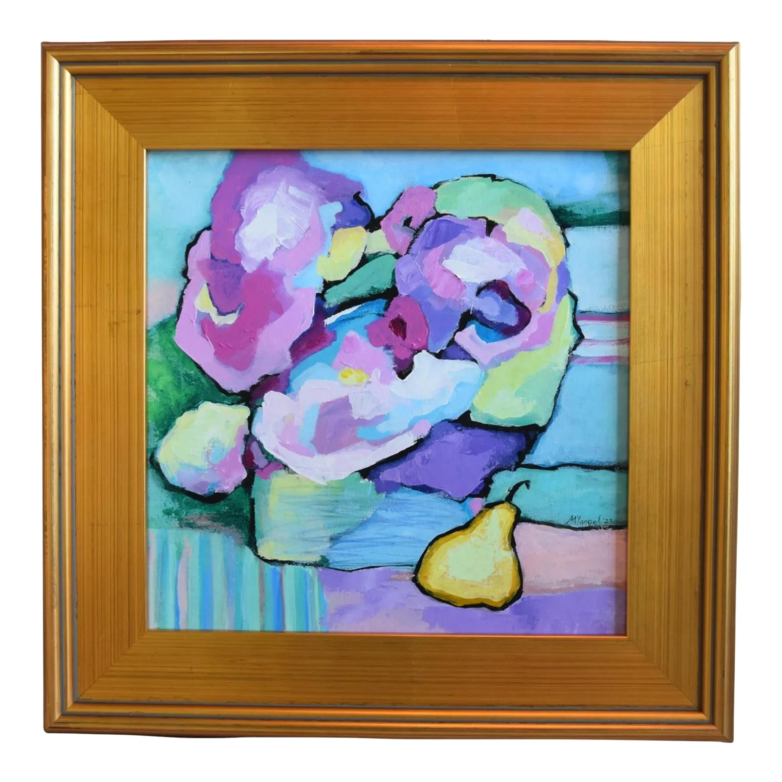 Colorful Abstract Still Life Tablescape Oil Painting W/ Antiqued Gold ...