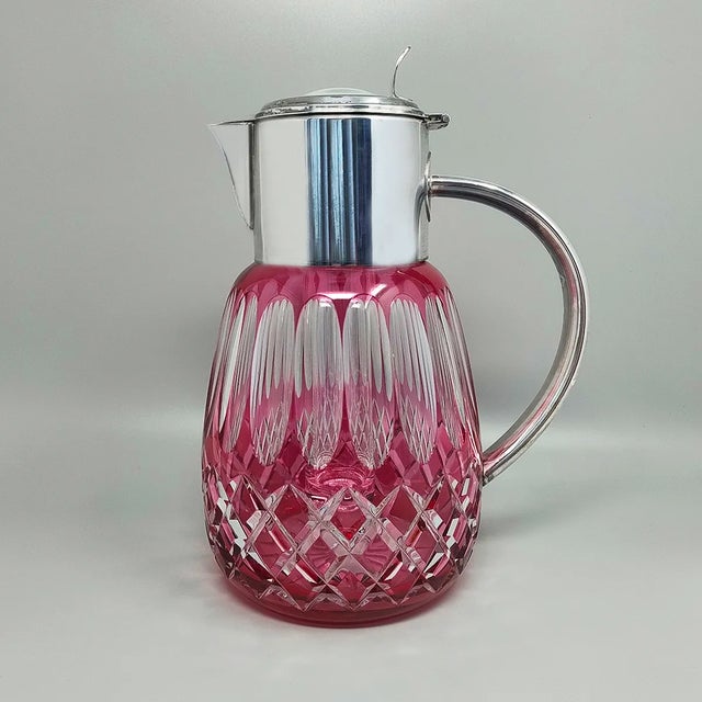 1960s Red Bohemian Cut Crystal Glass Pitcher, Made in Italy | Chairish