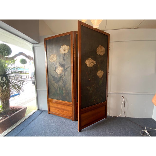 Vintage Hand Painted 3 Panel Screen | Chairish