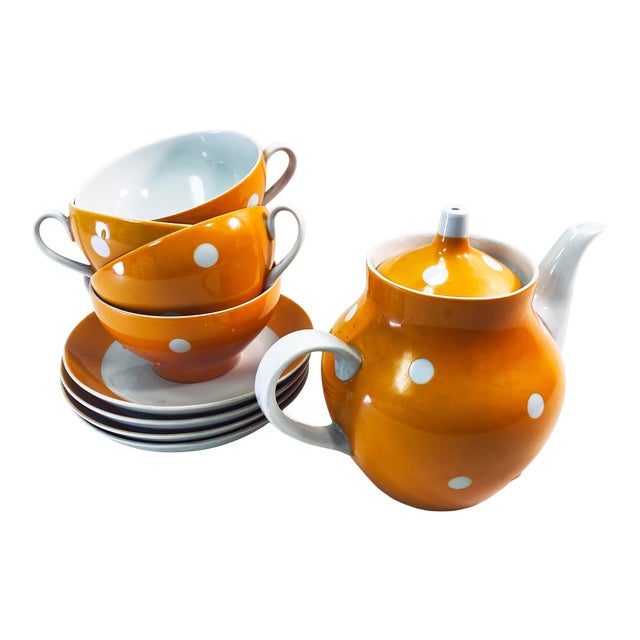 Vintage 1950s Soviet Mid-Century Modern Dulevo Orange Polka Dot Tea ...