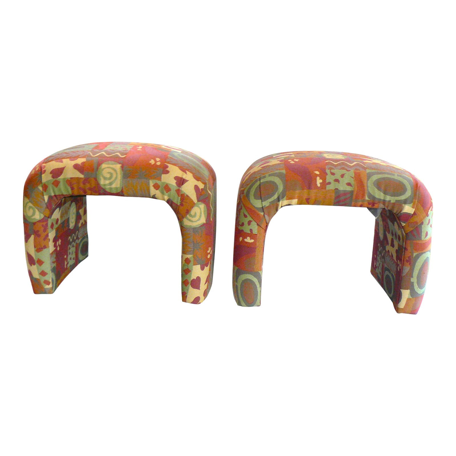 1980s Waterfall Stools With Original Upholstry - a Pair | Chairish