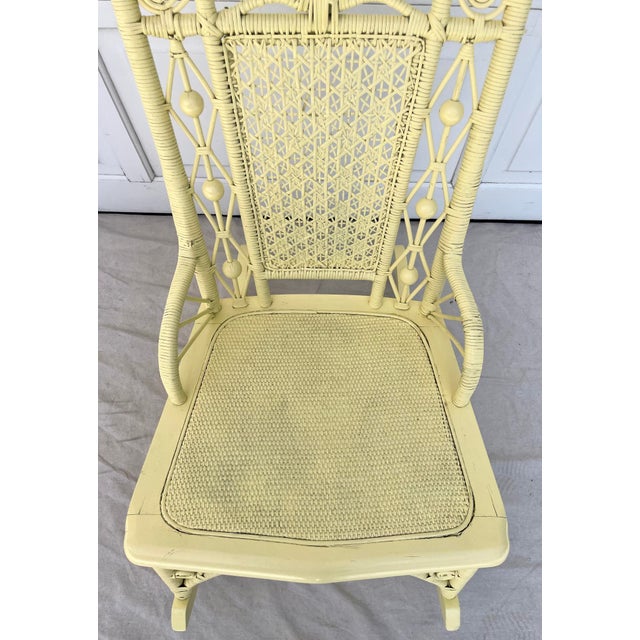 Early 20th C. Meringue Yellow Wicker Rattan Rocker | Chairish