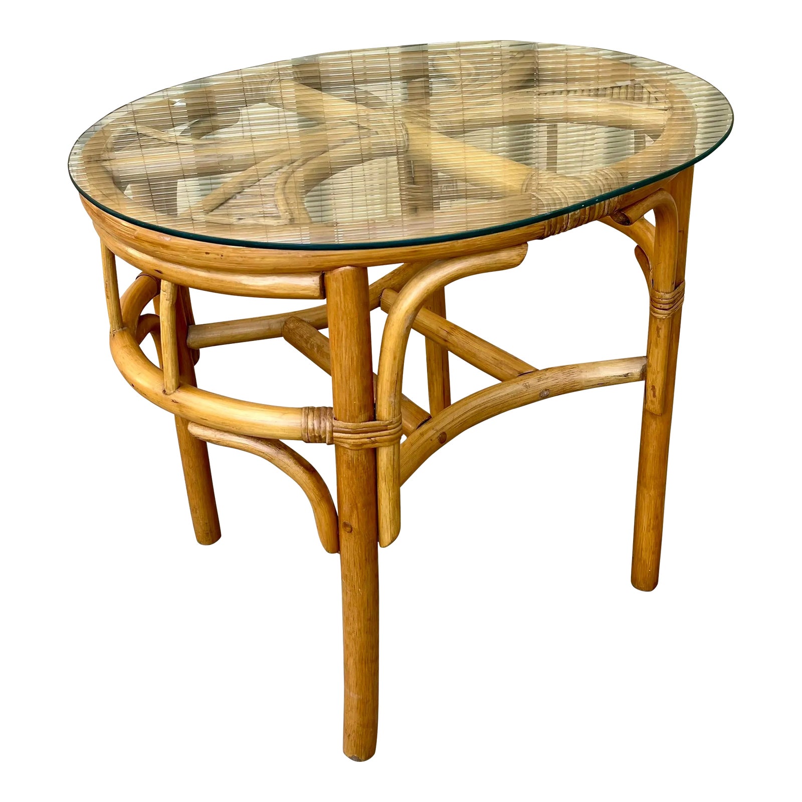 Costal Style Split Bamboo and Rattan Boho Side Table. Circa 1980s ...