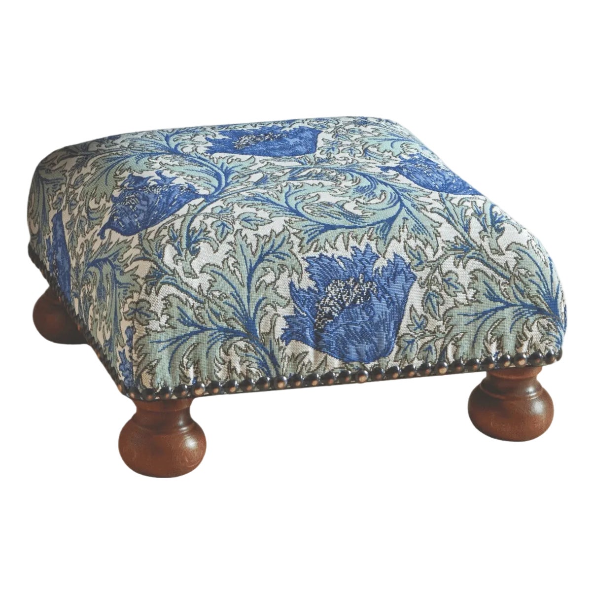 Anemone Blue Green Tapestry Footstool | Chairish