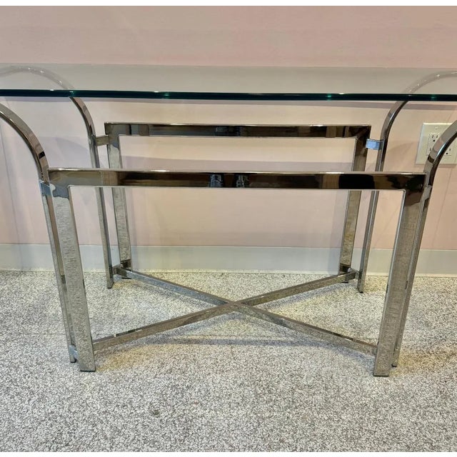 1980s Vintage Dia Style Chrome and Glass Console Table | Chairish