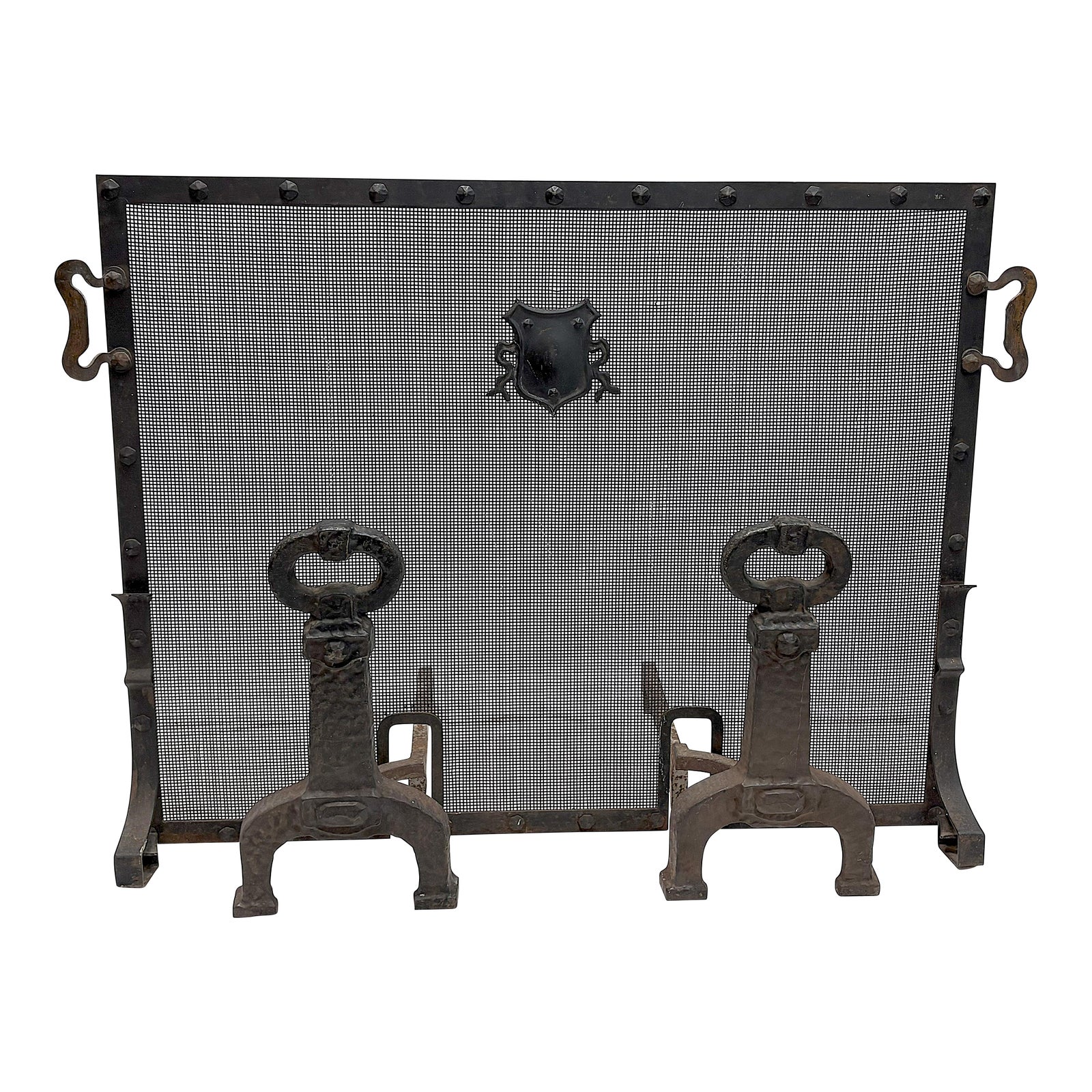 1920's Cahill Iron Works 3-Piece Cast Iron Fireplace Set With Andirons ...