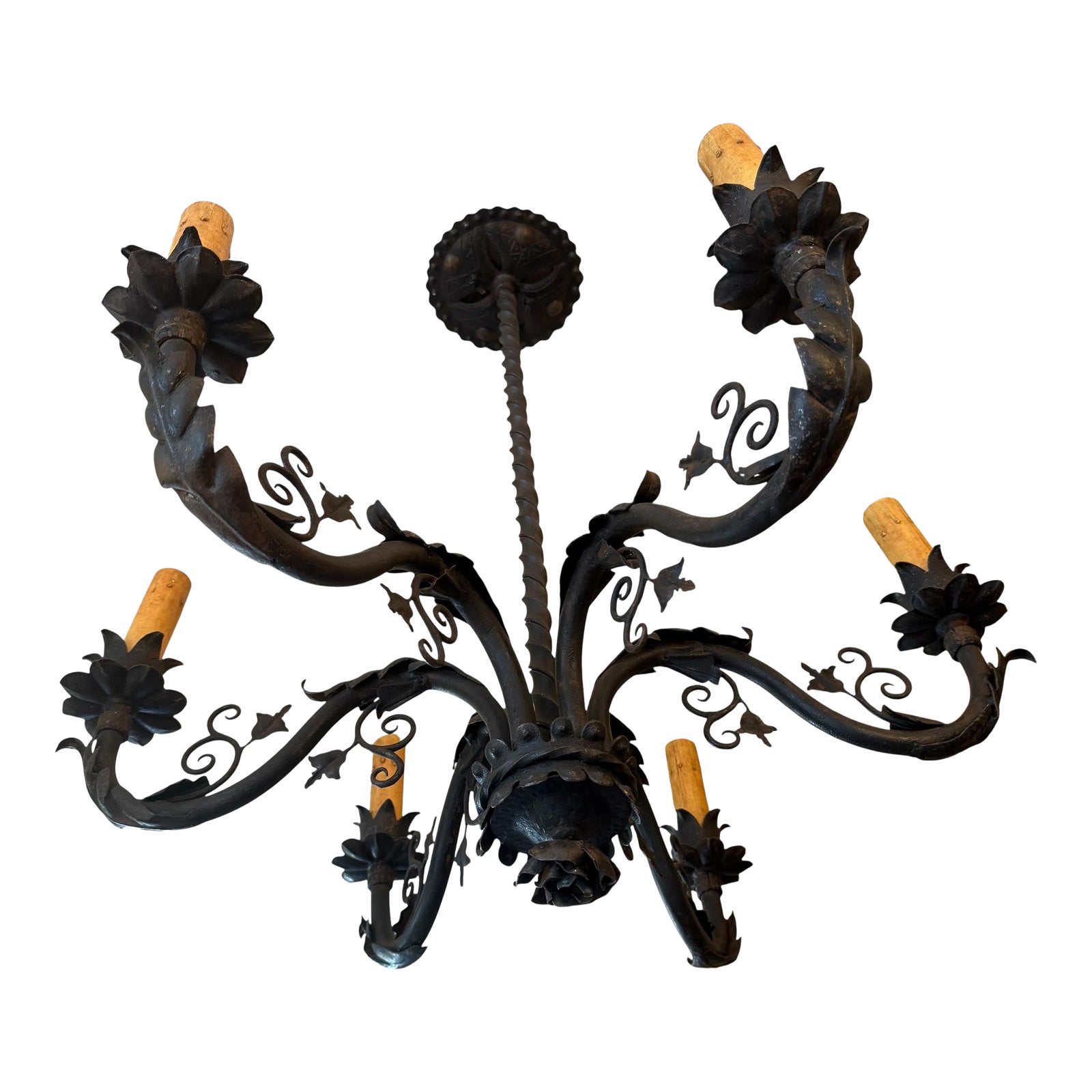 Antique Hand Forged Iron Chadelier With Acanthus Leaves, Roses and ...