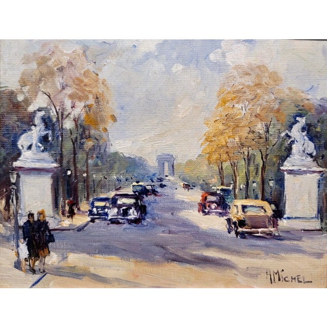 Andre Michel -1940s Champ Elysees Parisian Scene-Oil Painting | Chairish