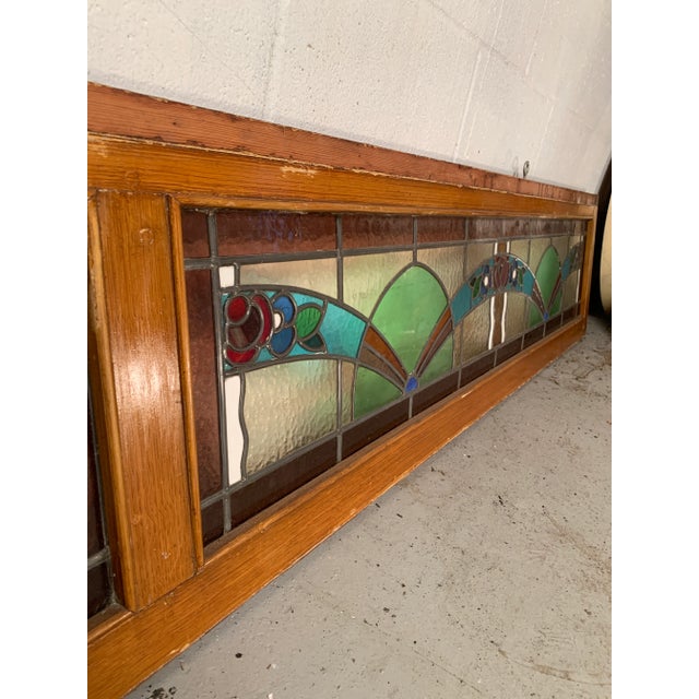 Mid 20th Century Rose Pattern Long Stained Glass Window | Chairish