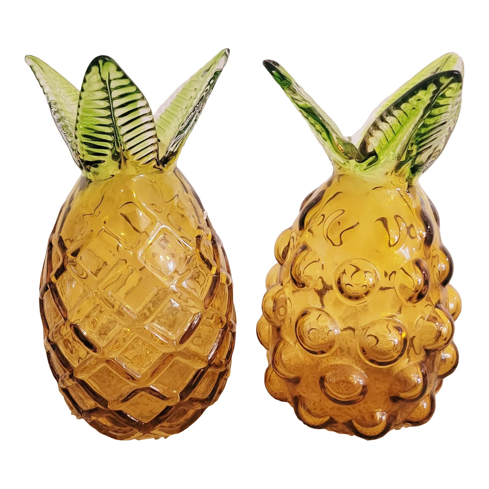Murano Style Amber Green Glass Cut Pineapple Room Decor- a Pair | Chairish