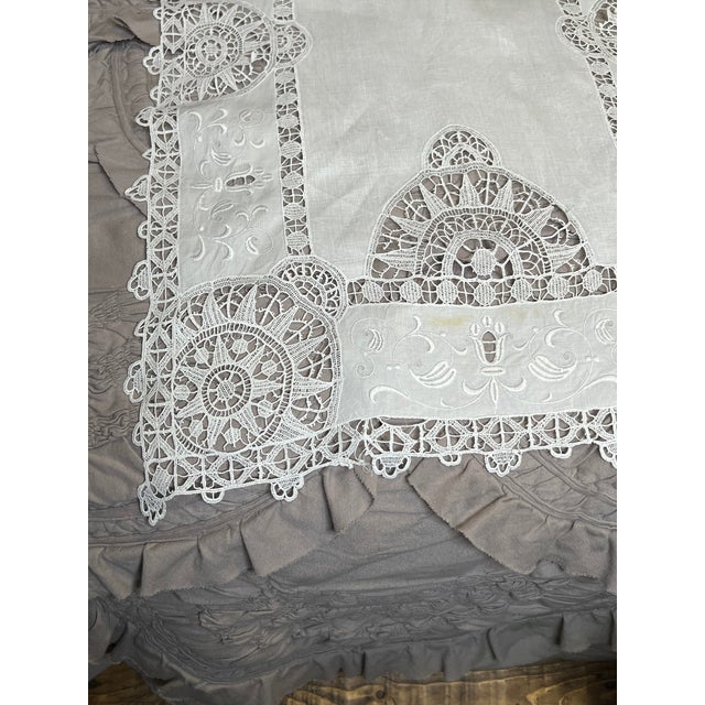 Vintage Linen, Lace, & Embroidered Long Table Runner | Chairish