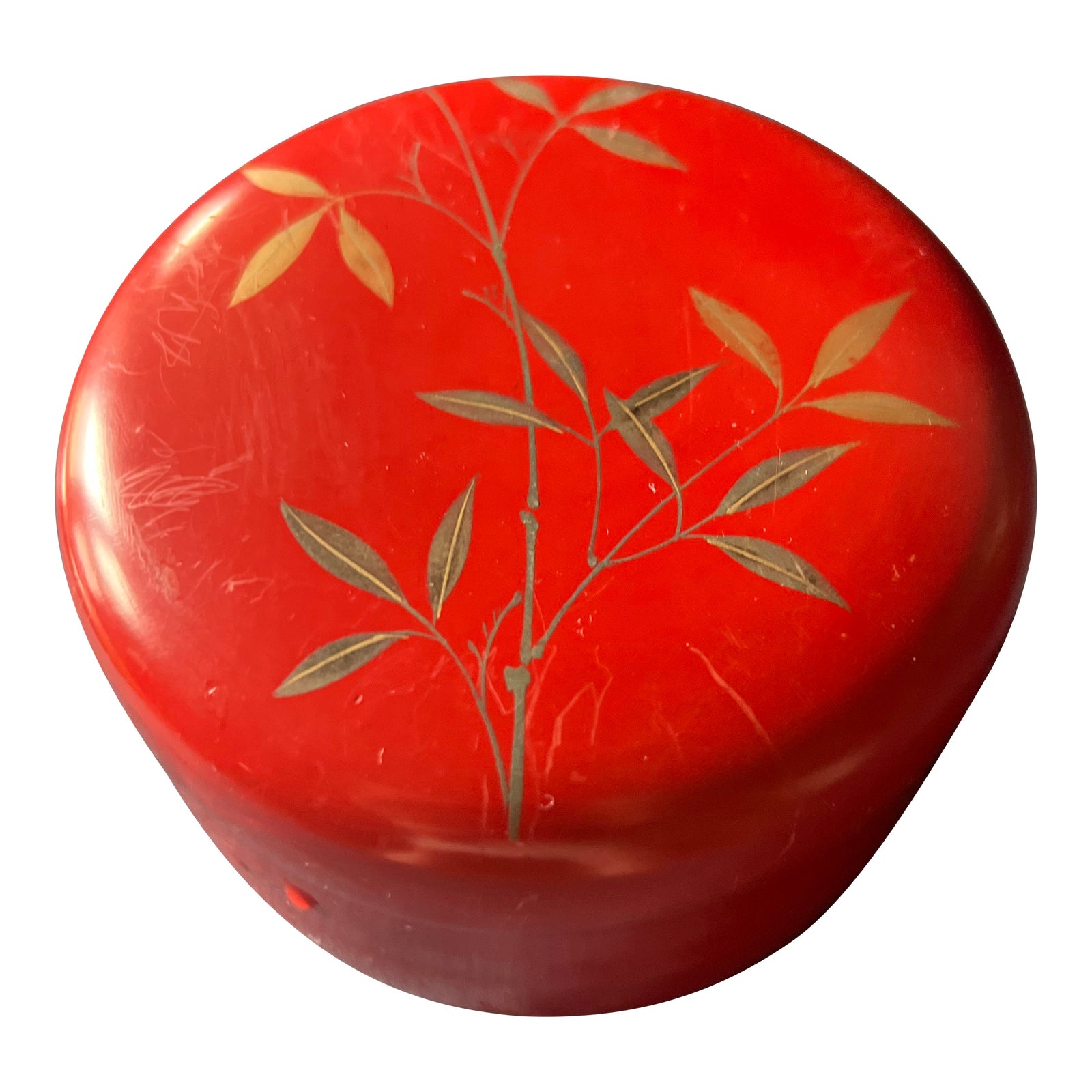 1940s Karavan Occupied Japan Red Lacquered Round Box of 8 Floral Wooden ...