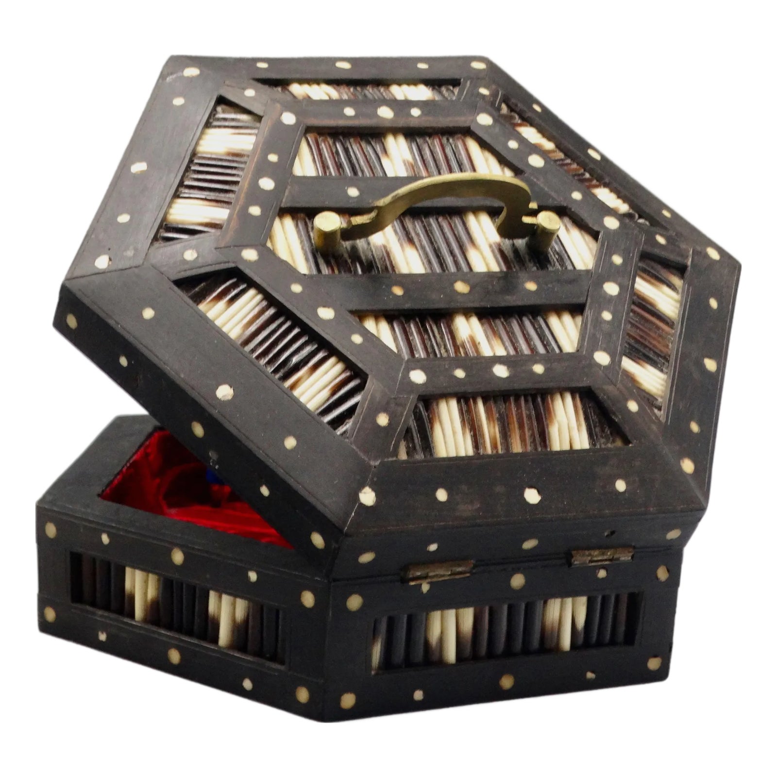 Antique British Colonial Hexagon Shape Porcupine Quill Box | Chairish