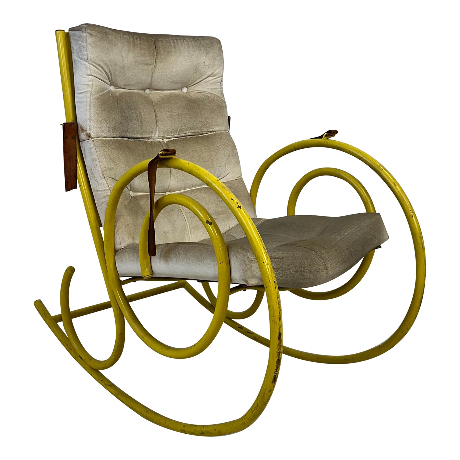 Yellow Metal Framed Rocking Chair Arthur Umanoff Style of Thonet | Chairish