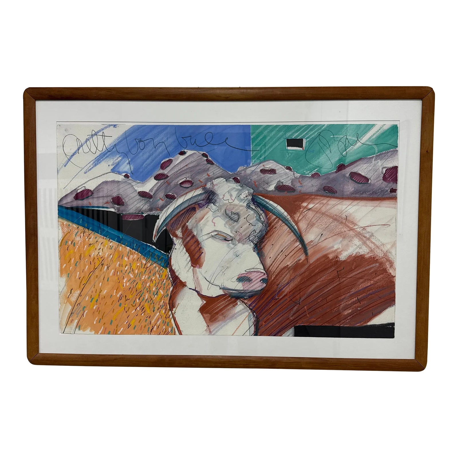Circa 1992 Original Artwork Southwestern Style Pastel Cow, Artist ...