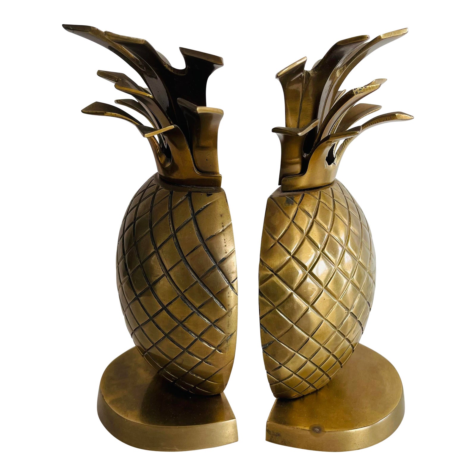 Vintage 1960s Brass Pineapple Bookends, Pair | Chairish