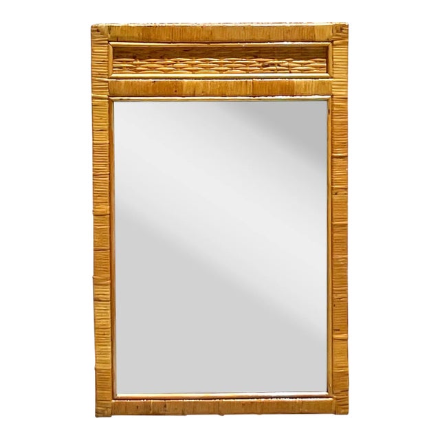 Vintage Coastal Wrapped Rattan Wall Mirror | Chairish