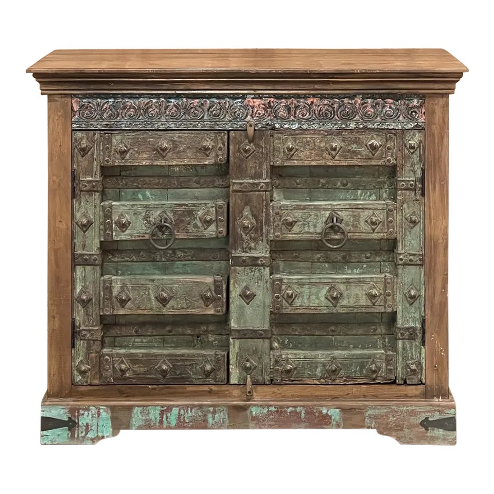 Rustic English Colonial Cabinet With Distressed Painted Finish | Chairish