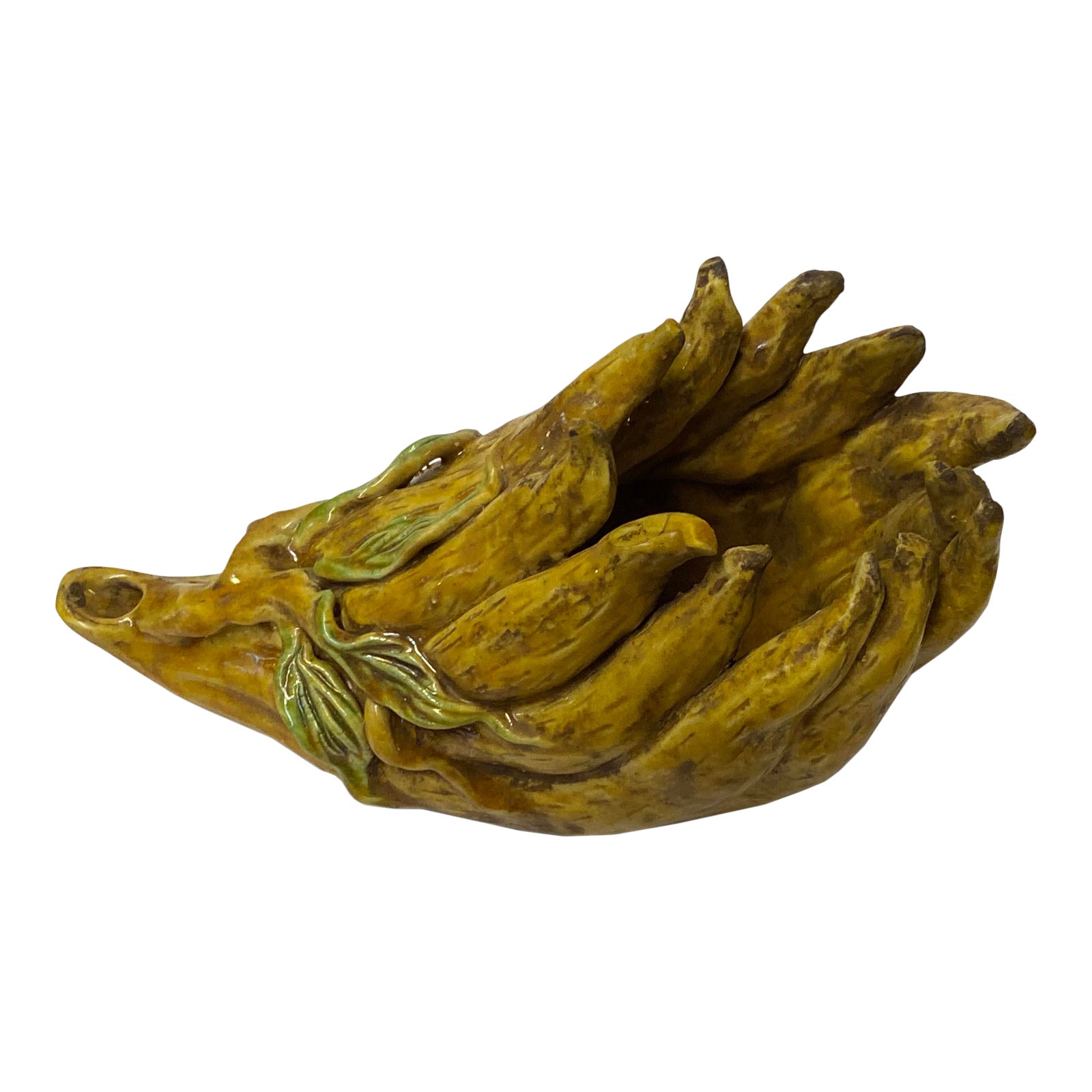 Chinese Yellow Brown Color Ceramic Buddha's Hand Shape Display | Chairish