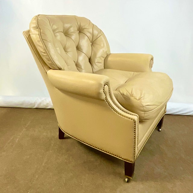 1990s Vintage Hancock & Moore English Tufted Leather Club Chair-Ottoman - 2 Piece Set. | Chairish