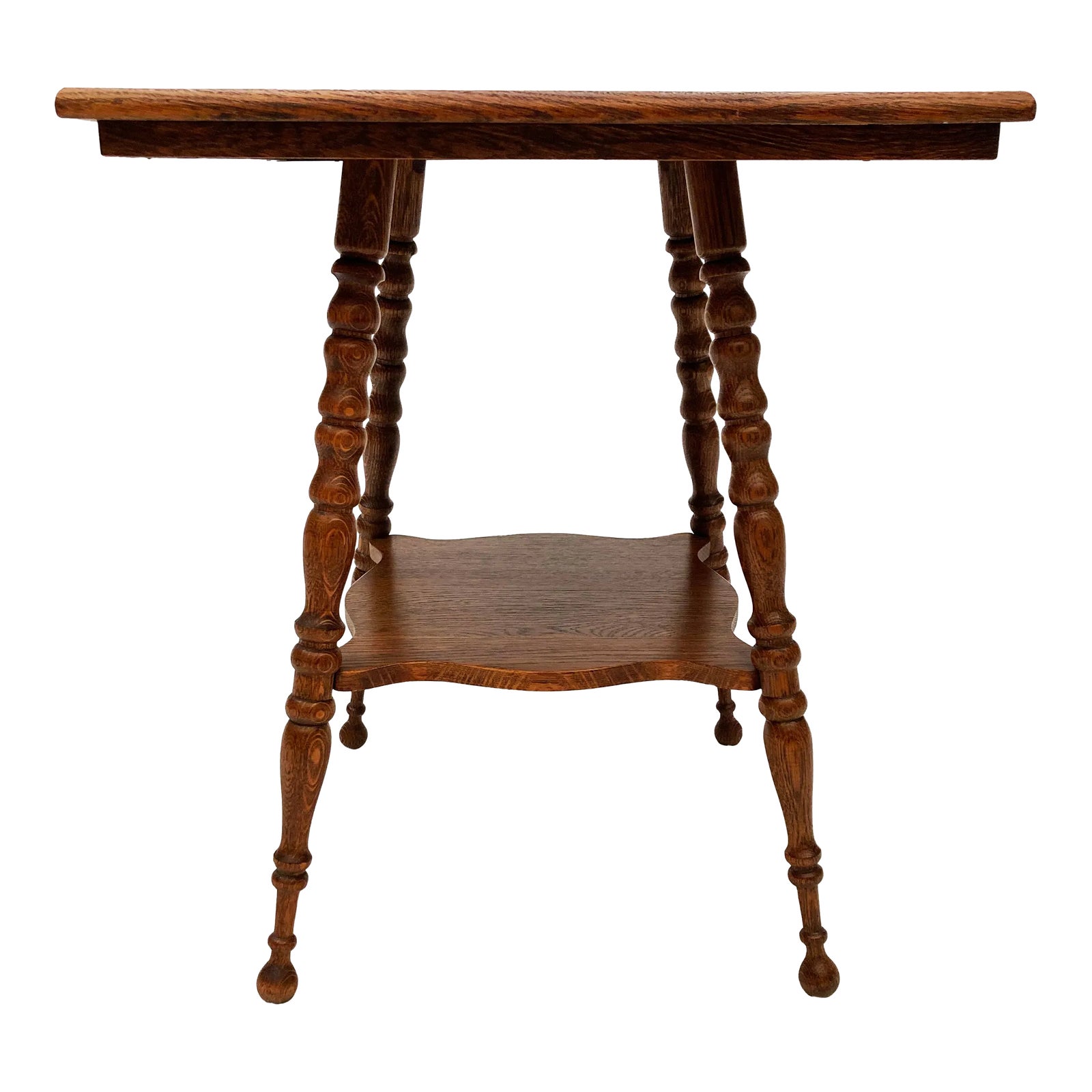 Americana 1920 Large Tiger Oak Turned Leg Side-Table With Second Shelf ...