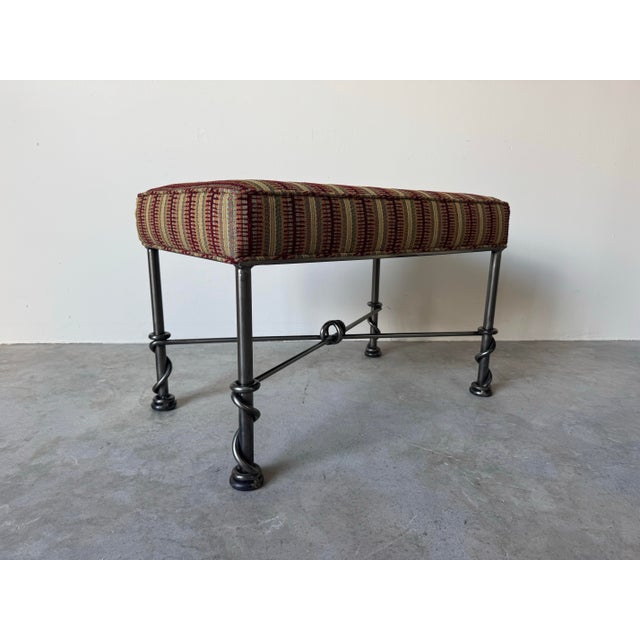 Vintage Brutalist Twisted Iron Base Upholstered Bench | Chairish