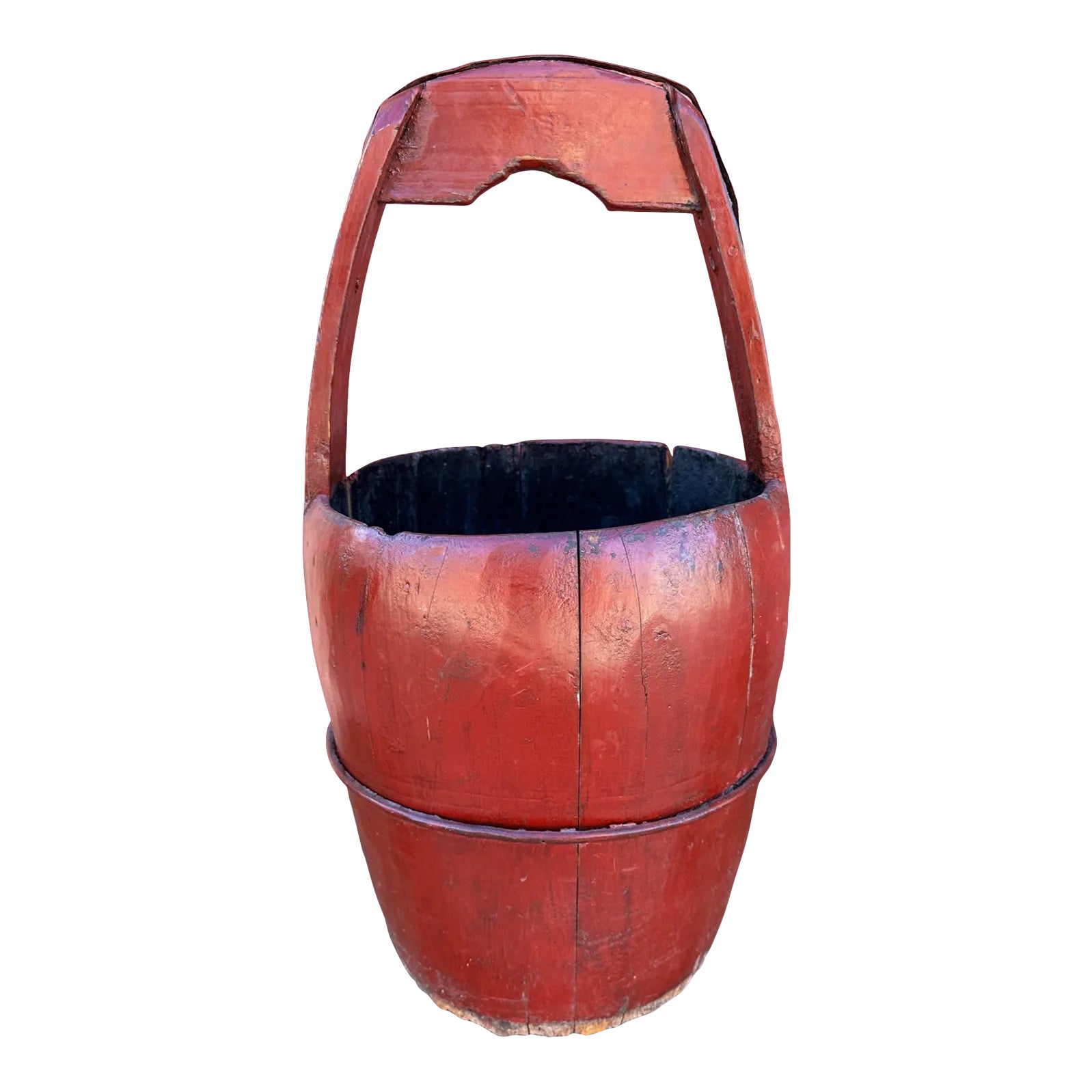 Vintage Rustic Chinese Red Water Bucket | Chairish