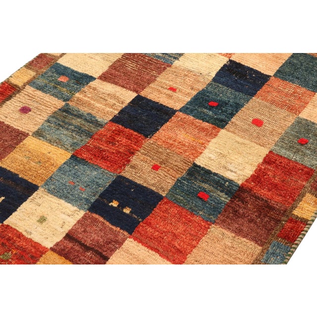 Vintage Gabbeh Tribal Rug in Beige-Brown, Red and Blue Geometric ...