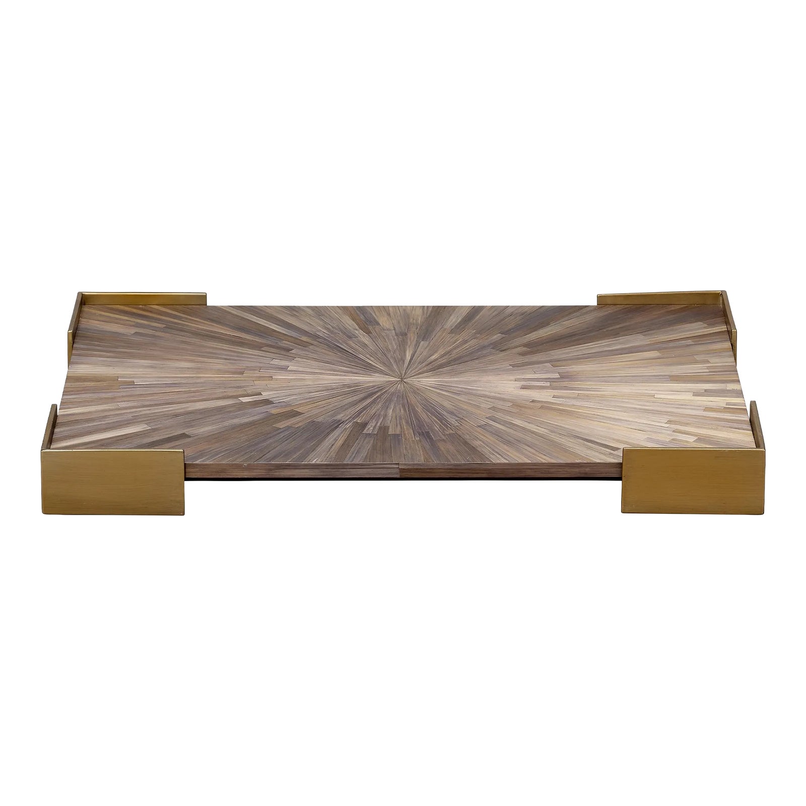 Palm Marquetry Tray in Grey Straw | Chairish