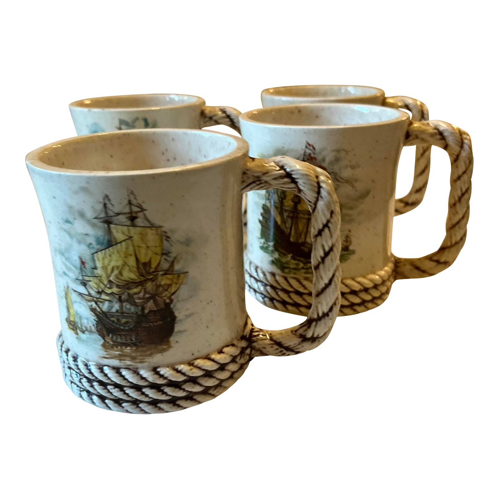 Seaside Chic Handmade Nautical Coffee Mugs With Rope Trim, Set of 4 ...