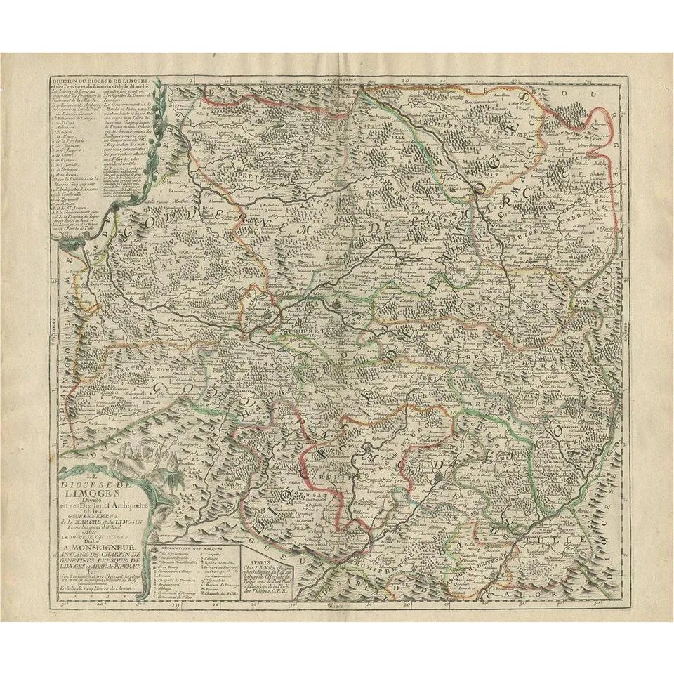 Antique Map of the Limoges Region in France, 1690 | Chairish