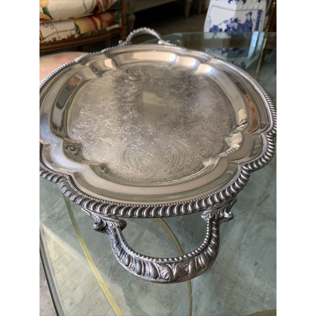 Antique Silver on Copper Scalloped Oval Serving Tray | Chairish