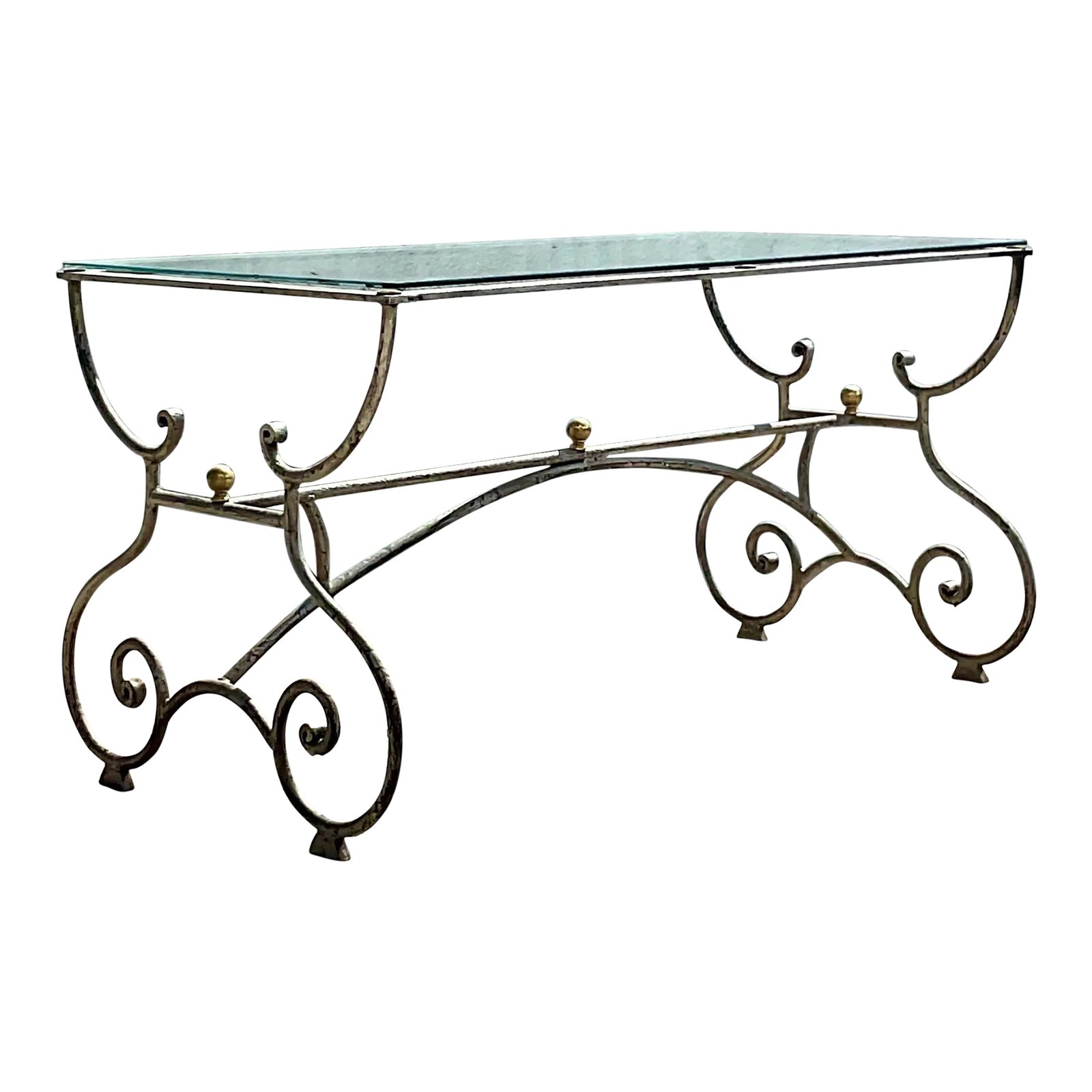 Vintage Regency Patinated Scroll Console Table | Chairish