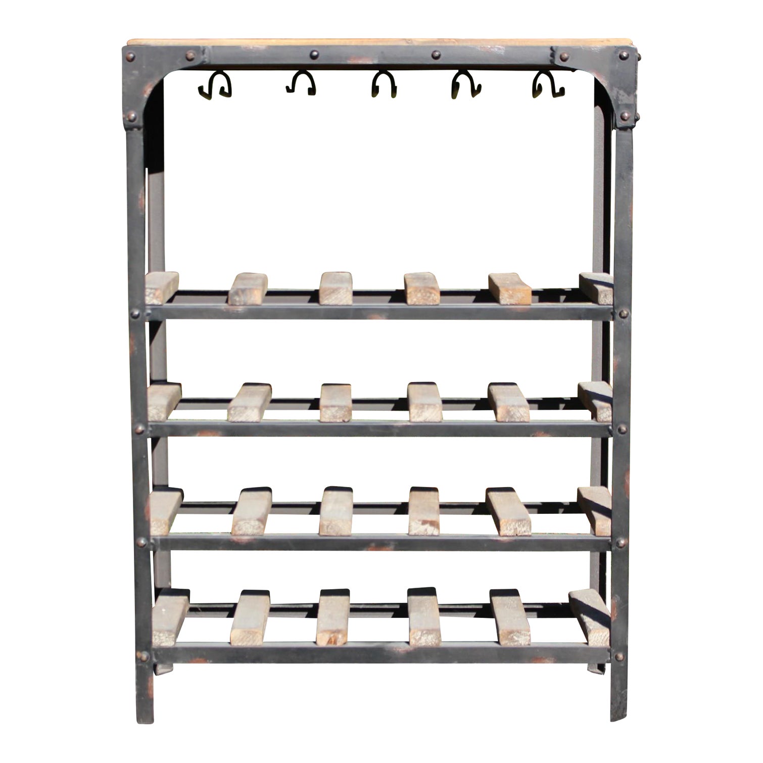 Vintage Rustic Metal and Wood Planked Wine Rack | Chairish