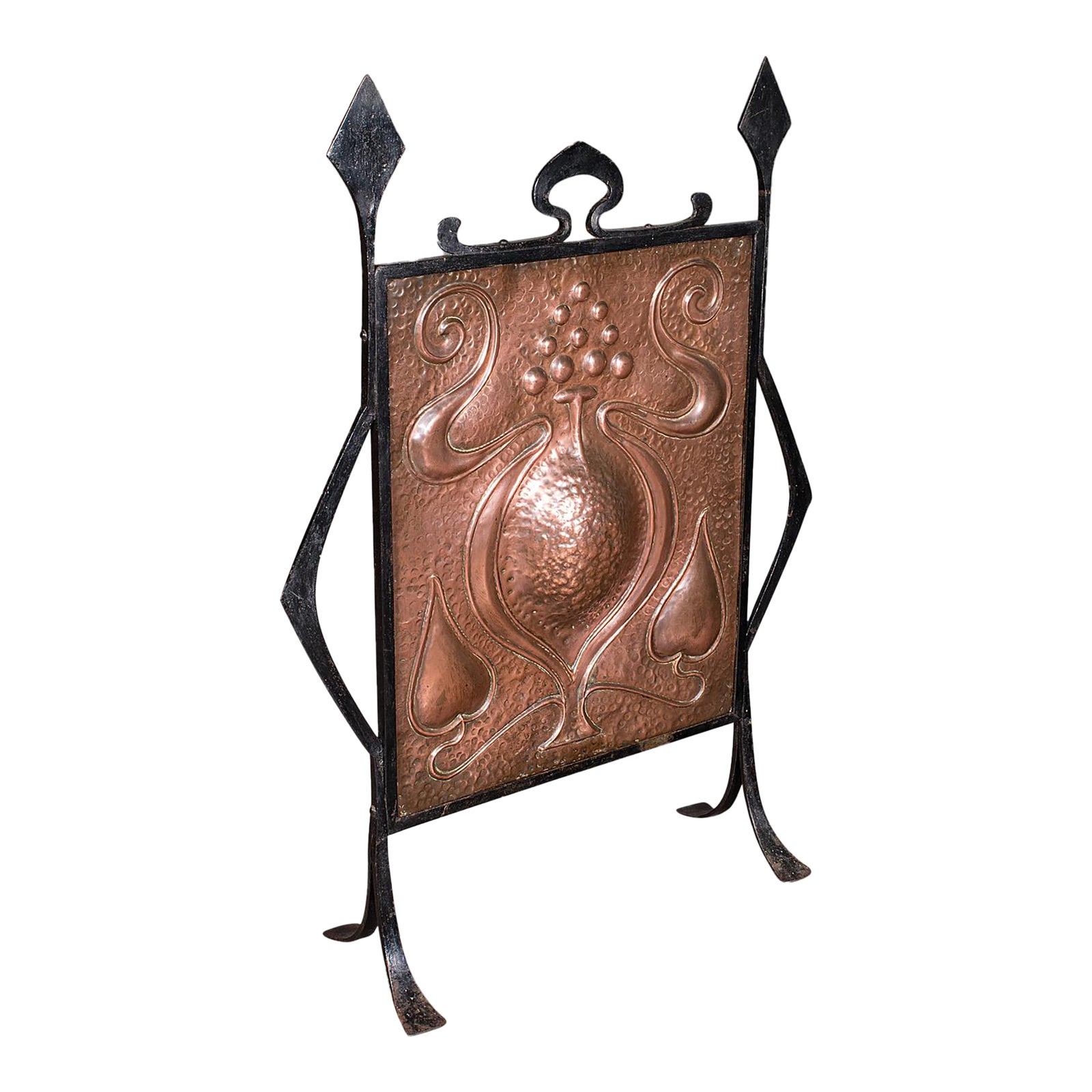 Antique Fire Screen, French, Copper, Fireplace Reflector, Art Nouveau ...