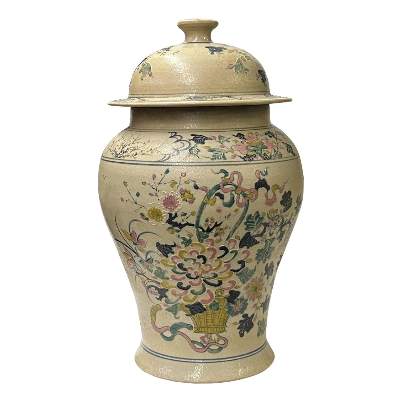 Vintage Historic Treasure Flower Theme Beige Base Ceramic Pot Vase ...
