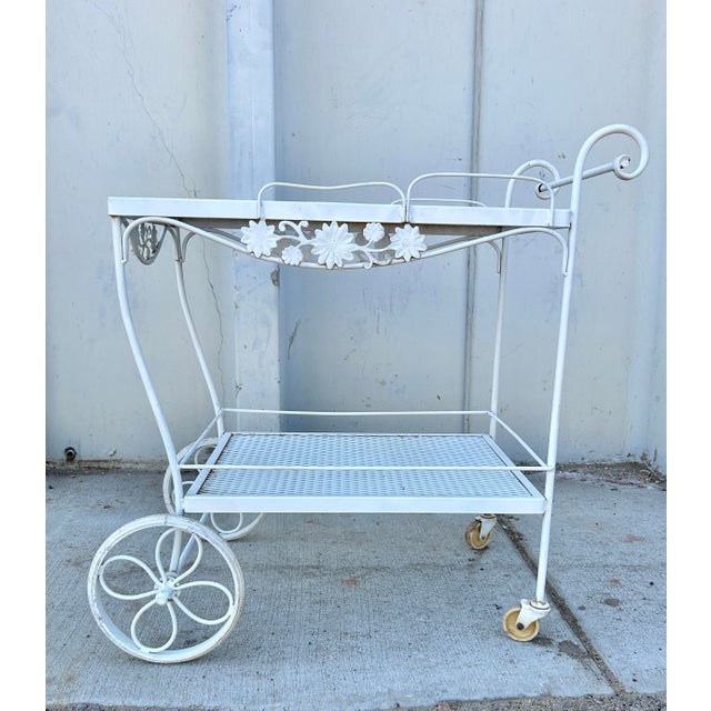 Vintage Wrought Iron White Bar Cart Attributed to Woodward Briarwood ...