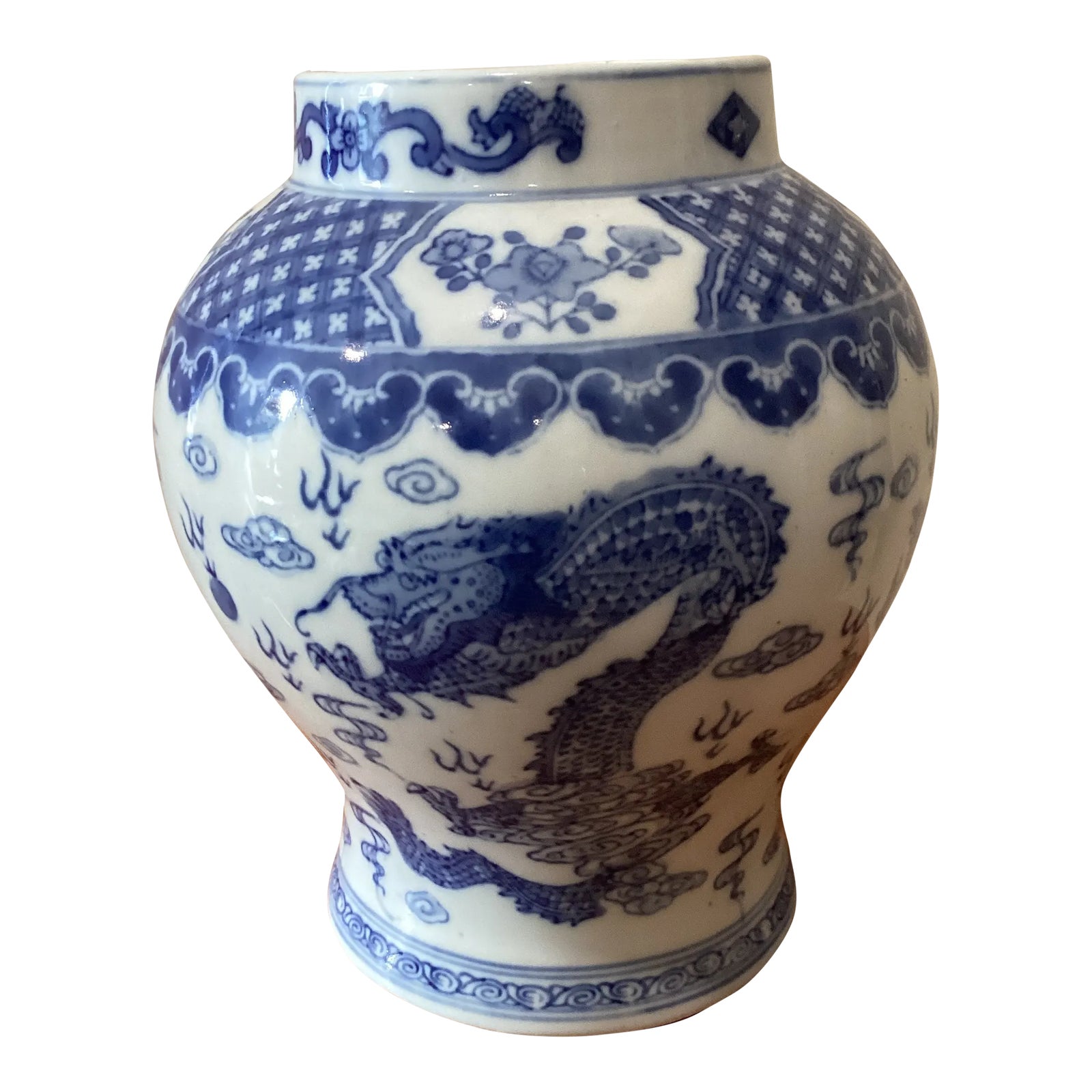 Vintage Chinese Transitional Style Blue and White Ginger Jar With ...
