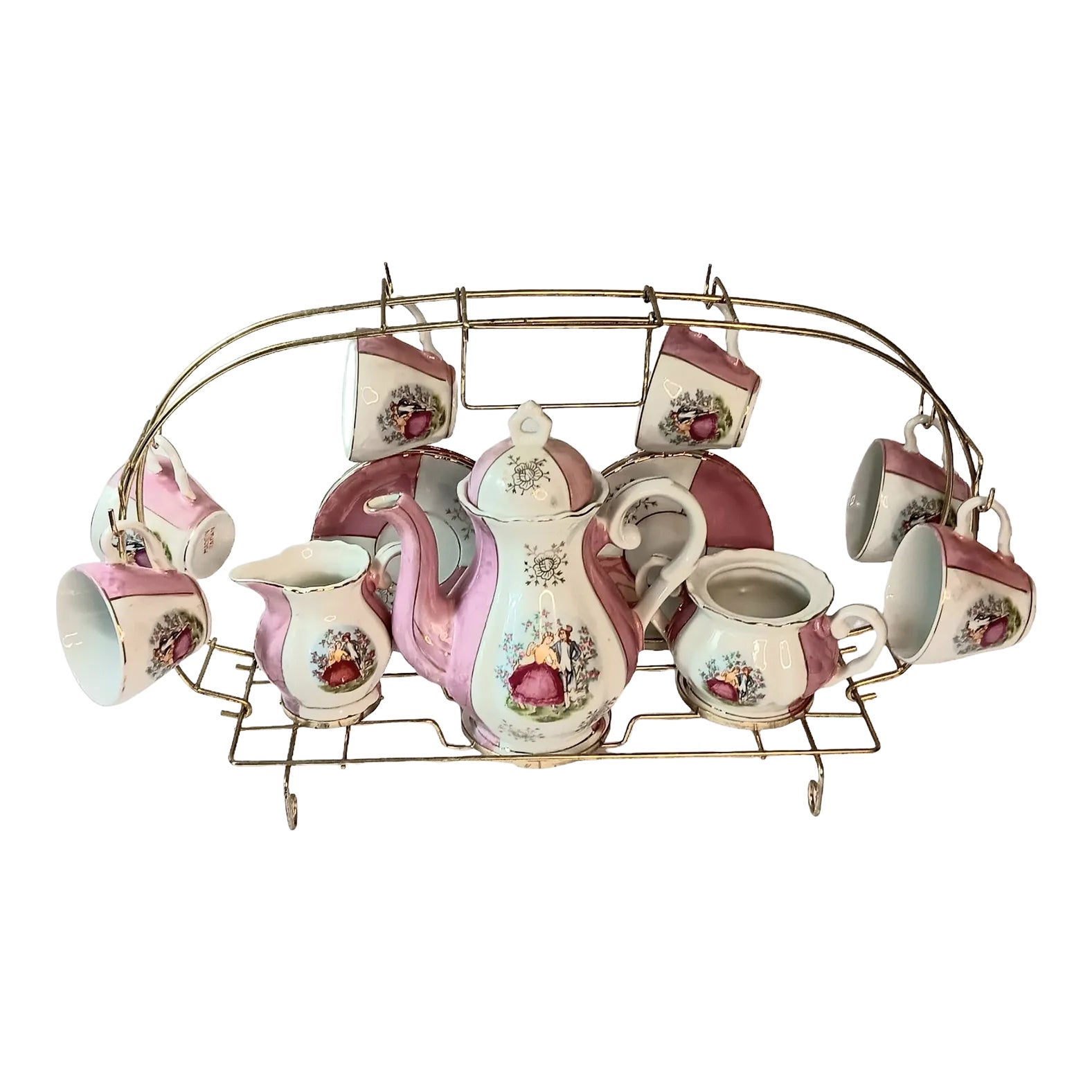 Vintage Victorian Couple Demitasse Musical Tea Set With Stand 16 Piece ...