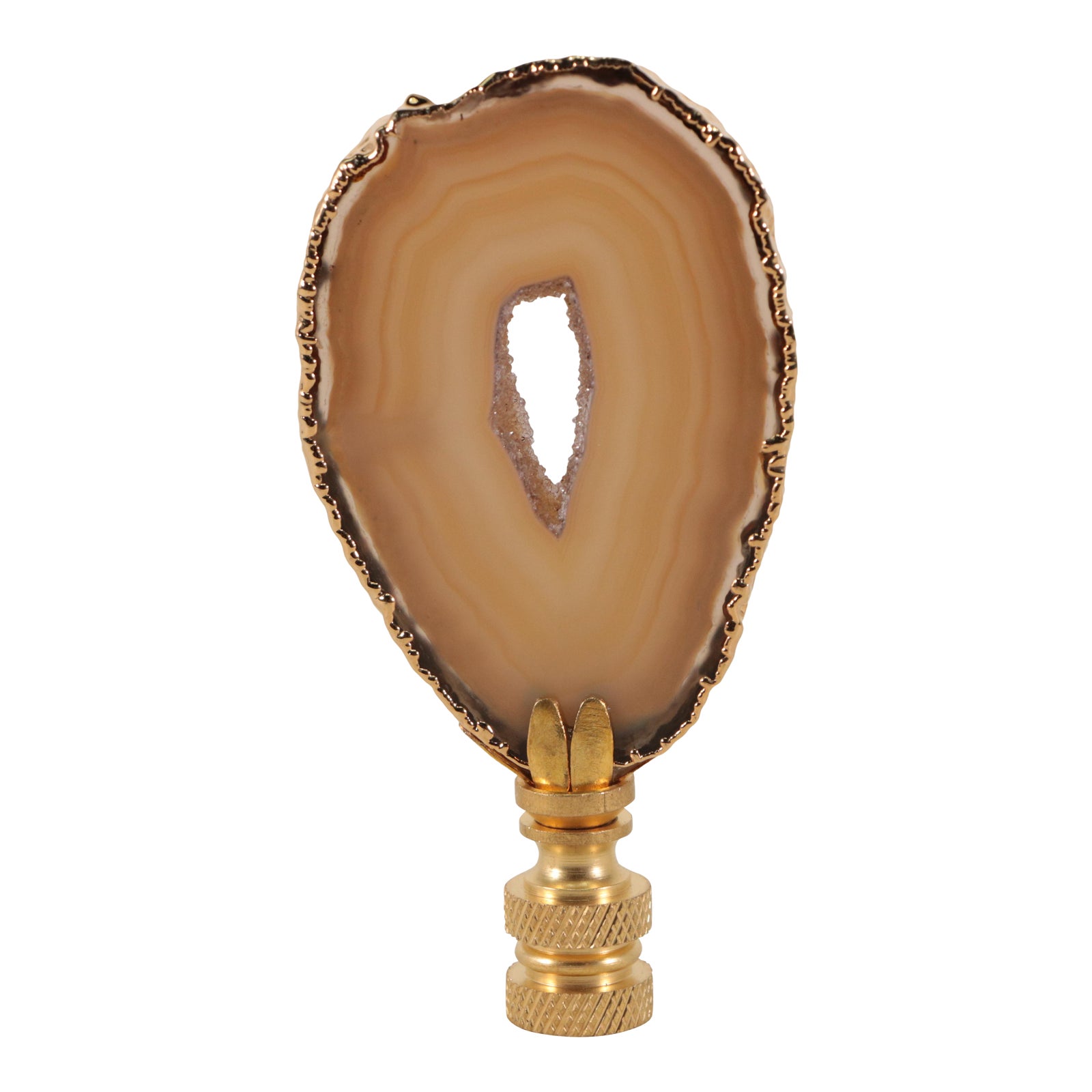 Mocha Gold Plated Agate Slice Lamp Finial | Chairish