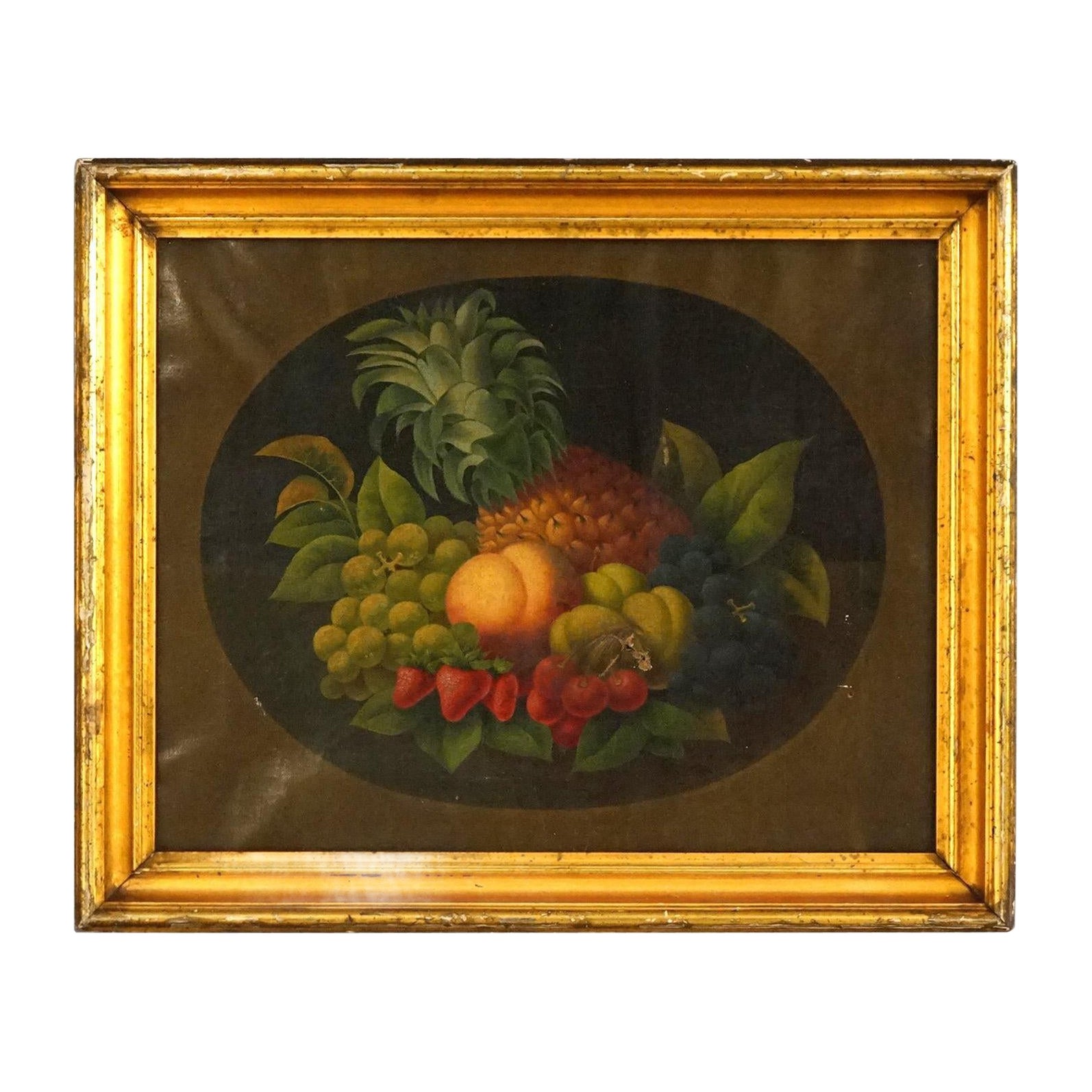 Antique Rosen Style Folk Art Fruit Still Life Oil on Canvas Painting ...
